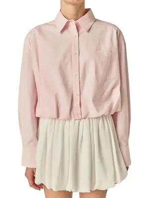 English Factory Long Sleeve Bubble Hem Button-up Shirt - Pink
