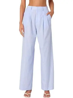 Astr The Label Neha Stripe Cotton Pants - Blue Pinstripe