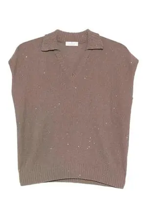 PANICALE Sequin-embellished V-neck Top - Brown