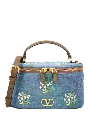 Valentino Garavani Vanity Floral-embroidered Denim Tote - Blue