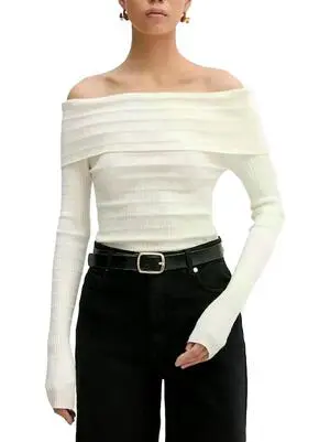 Marella Off-the-shoulder Ribbed Knit Sweater - Neutrals