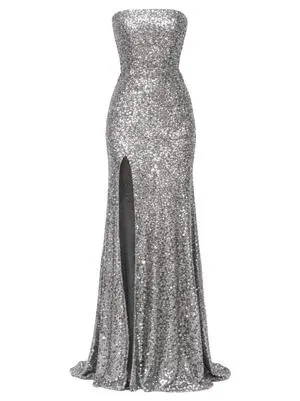 ROSERRY Sequin-embellished Lace-up Gown - Silver
