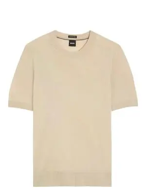 BOSS Short-sleeved Sweater In Merino Wool - Neutrals