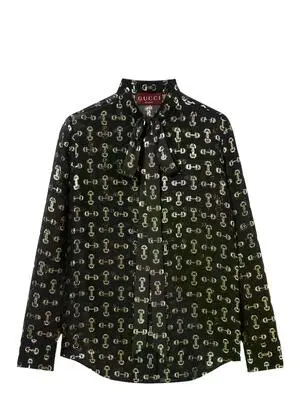 Gucci Horsebit Bow-neck Blouse - Black