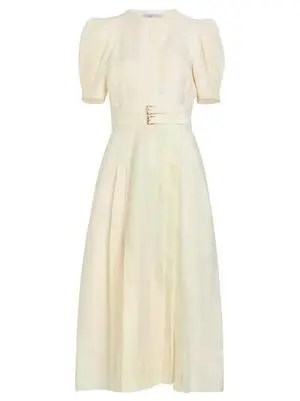 Gabriela Hearst Belted Puff-sleeve Midi Dress - Neutrals