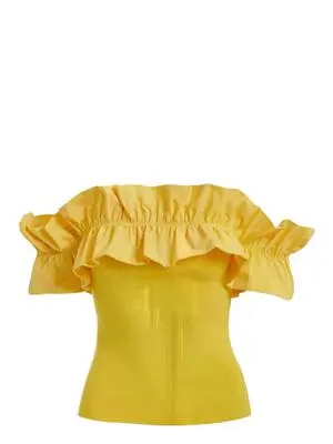 Essentiel Antwerp Ruffled-neck Off-shoulder Top - Yellow
