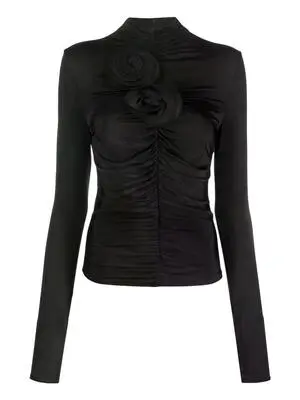 Magda Butrym Floral-appliqué Ruched Jersey Top - Brown