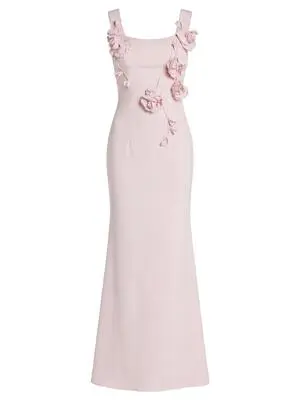 Mac Duggal Crepe Column Gown With Floral Detail - Pink