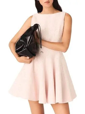 Maje Risolena Short Flared Tweed Dress - Pink