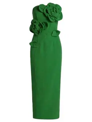 Mac Duggal Strapless Crepe Dress With 3d Flower Detail - Green