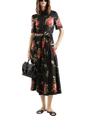Dolce & Gabbana Rose Bouquet Print Shirt Dress - Black Print