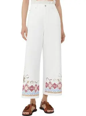Max Mara Wide-leg Embroidered Pants - White