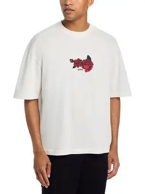 Hugo Domans Oversized Fit Floral Logo T-shirt - Natural