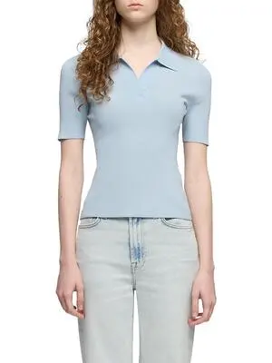 7 For All Mankind Short Sleeve Ribbed Polo - Rib Sky Blue