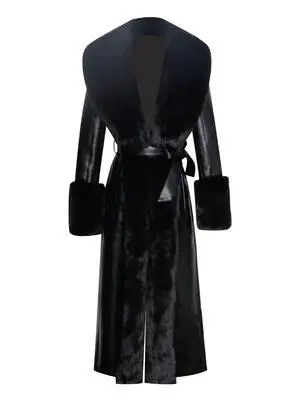 MISS CIRCLE NEW YORK Vegan Leather Coat With Faux Fur Trim - Black