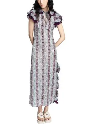 Anna Sui Cotton Ruffle Dress - Amethyst Multi
