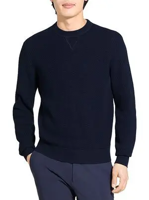 Theory Long Sleeve Crewneck Sweater In Tactile Cotton - Baltic