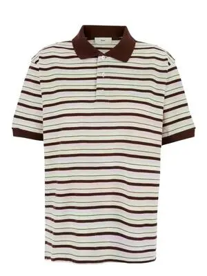 DUNST Striped Cotton Polo Shirt Brown