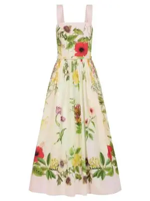 Oscar De La Renta Mixed-floral Cotton Poplin Dress - Neutrals