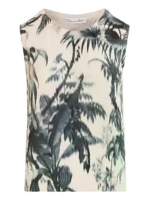 Oscar De La Renta Chiné Palm Leaves Tank Top - Neutrals