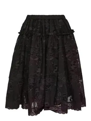 CAROLINE HU Embroidered Ruched A-line Skirt - Black