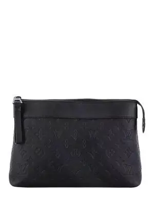 LOUIS VUITTON Pochette Voyage Souple Monogram Shadow Leather Clutch - Black
