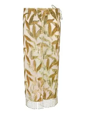 Roberto Cavalli Leaf-pattern Devoré-effect Skirt - Gold