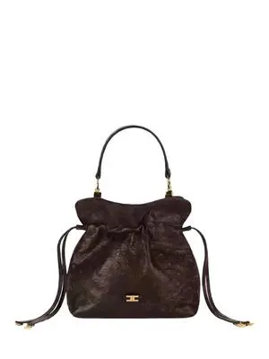 Elisabetta Franchi Ostrich-effect Drawstring Tote Bag - Brown