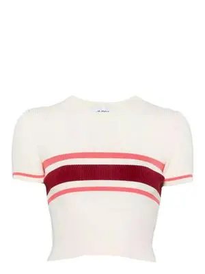 SELF-PORTRAIT Striped Ribbed-knit T-shirt - Neutrals