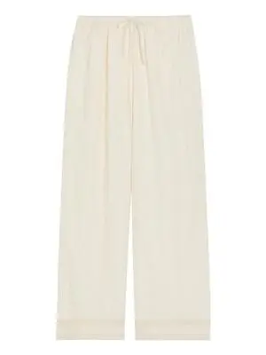 SOLAQUA Giulia Embroidered Wide-leg Trousers - Ivory