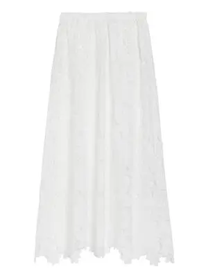 SOLAQUA Margaux Embroidered Guipure-lace Maxi Skirt - White