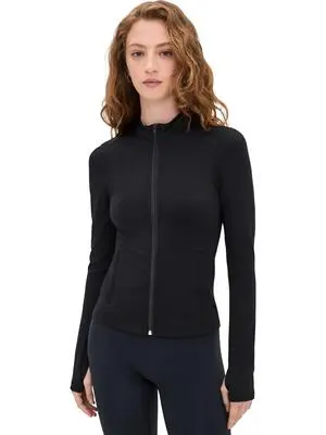Set Sporty Zip-up Mock Neck Long Sleeve Activewear Top - Onyx