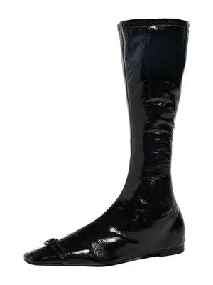 COURREGES Flat Buckle Vinyl Boots - Black