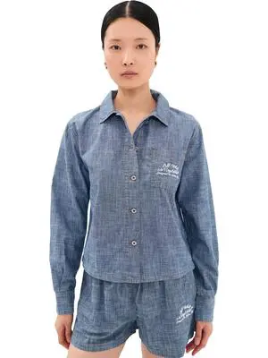 Off-White Chambray Denim Pajama Shirt - Dark Blue