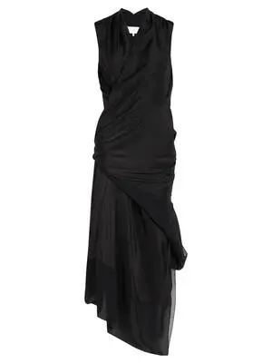 MAISON MARGIELA Gathered Silk Midi Wrap Dress - Black