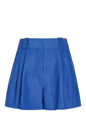 BLAZÉ MILANO Selle Pleated Silk And Linen-blend Shorts - Blue