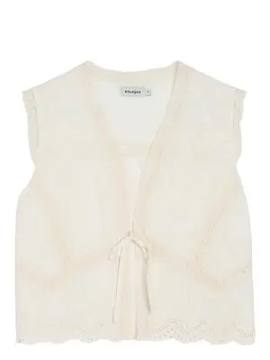 SOLAQUA Willow Embroidered Cropped Cotton Top - Ivory