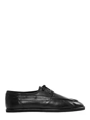 Auralee Lace-up Leather Boat Shoes - Black