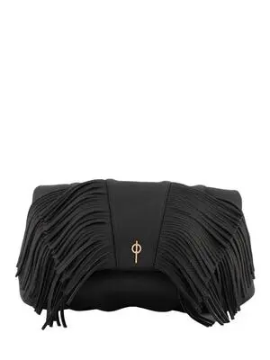 OTRERA Fringe Leather Leda Clutch - Black