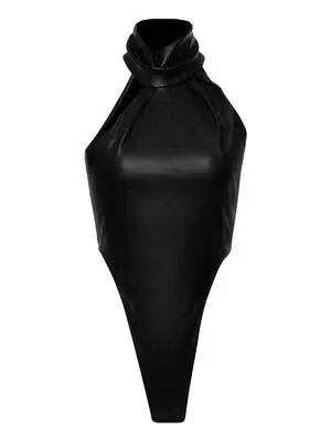 LIKA Cut-out Leather Bodysuit - Black