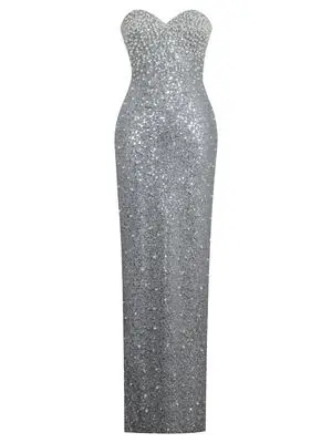 MISS CIRCLE NEW YORK Sequin And Pearl-embellished Maxi Dress - Silver