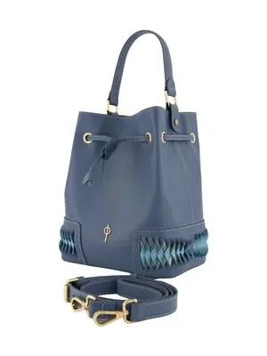 OTRERA Leather Bucket Bag With Crossbody Strap - Blue