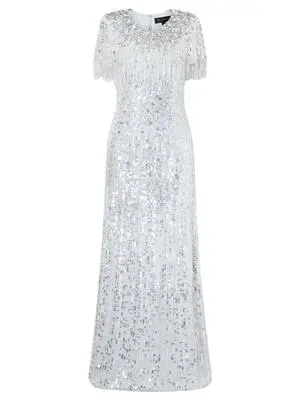 Jenny Packham Crystal-embellished Sequined Chiffon Gown - Blue
