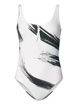 Loulou De Saison Minea Zipped Printed Swimsuit - Neutrals
