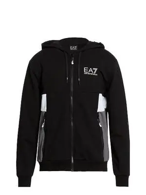 EA7 Cotton & Polyester Blend Hooded Sweatshirt - Black
