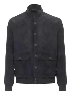THE JACK LEATHERS Button-up Suede Bomber Jacket - Blue