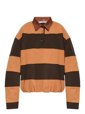 Acne Studios Striped Polo Shirt With Leather Collar - Brown