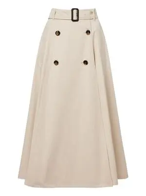 Burberry Belted Cotton Gabardine Midi Skirt Beige