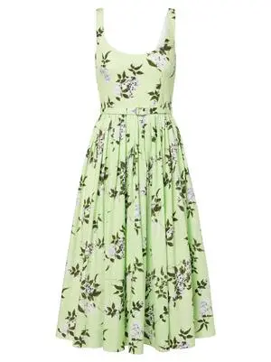 EMILIA WICKSTEAD Eglantine Floral Belted Cotton Midi Dress - Green