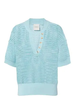 Varley Callie Open-Knit Cotton Polo Sweater Blue